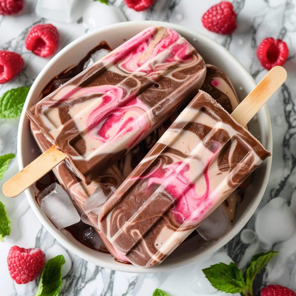 Chocolate Raspberry Swirl Yogurt Popsicles - Sarai Chinwag